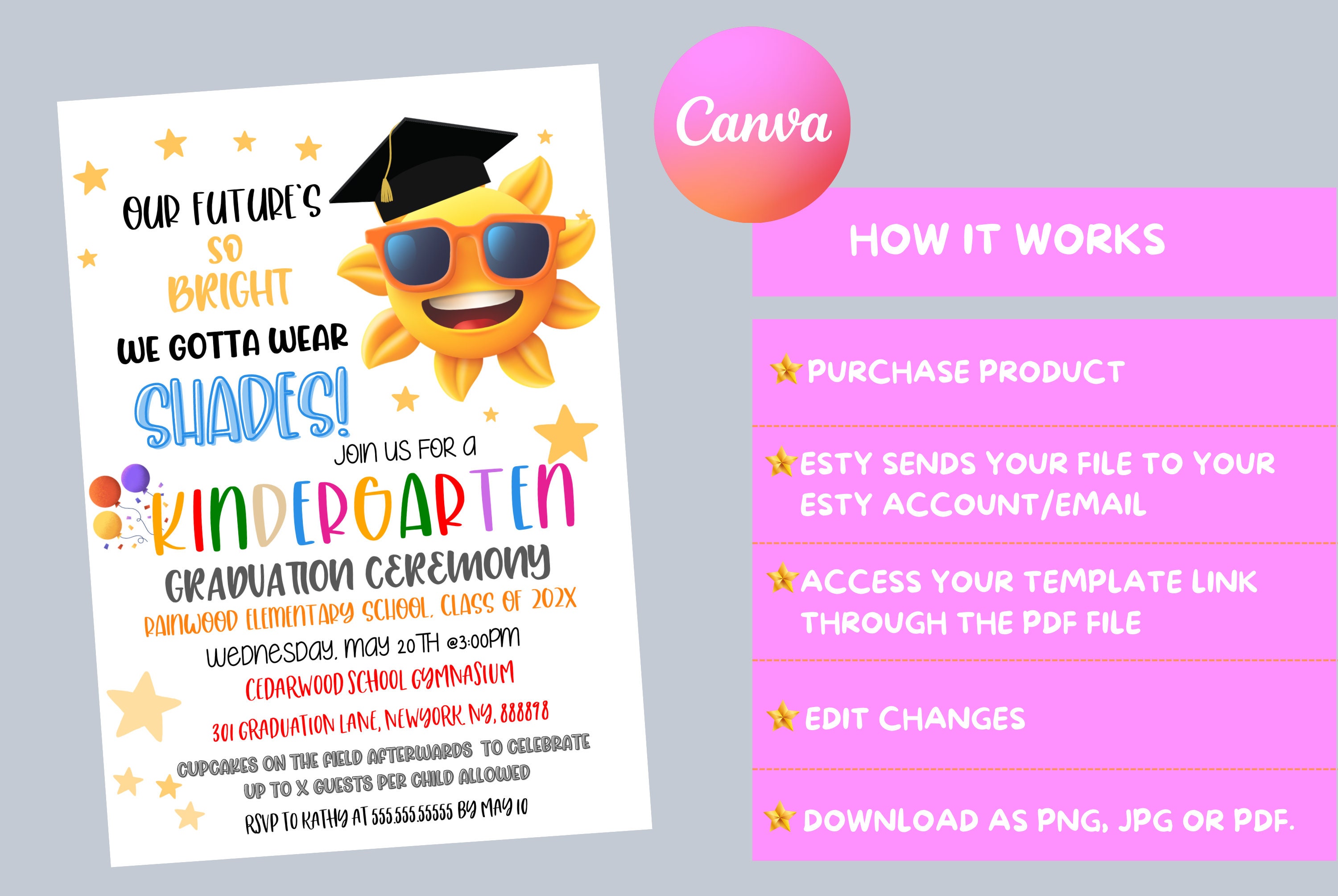 EDITABLE Kindergarten Graduation Invitation Preschool Pre K - Etsy