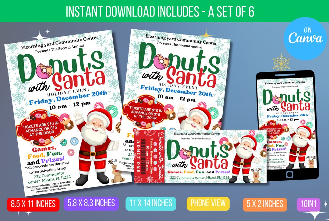 EDITABLE Donuts With Santa Flyer, Printable Santa Donuts Invitation ...