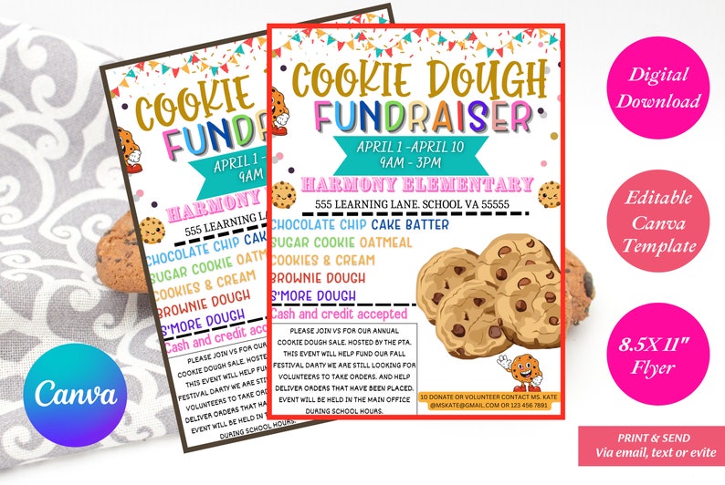 Cookie Dough Fundraiser Flyer, School PTA PTO Fundraising, Church ...