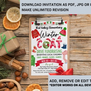 Winter Clothing Drive Flyer, Editable Winter Coat Drive Template ...