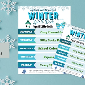 Winter Spirit Week Editable Schedule | Printable DIY Spirit Week ...