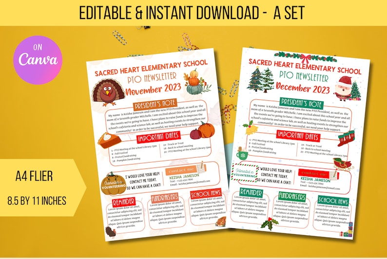 EDITABLE Yearly/monthly Newsletter Template Set, Classroom Printable ...