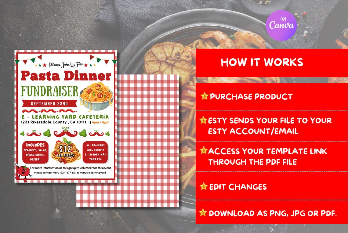 EDITABLE Pasta Dinner Fundraiser Flyer Pasta Dinner Invite, Benefit ...
