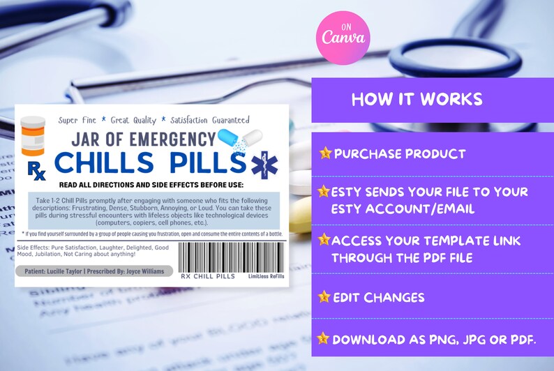 EDITABLE Chill Pill Label Funny Gag Gift Professional Office - Etsy