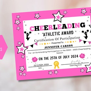 EDITABLE Cheerleader Certificate, Cheer Certificates Sports Award ...