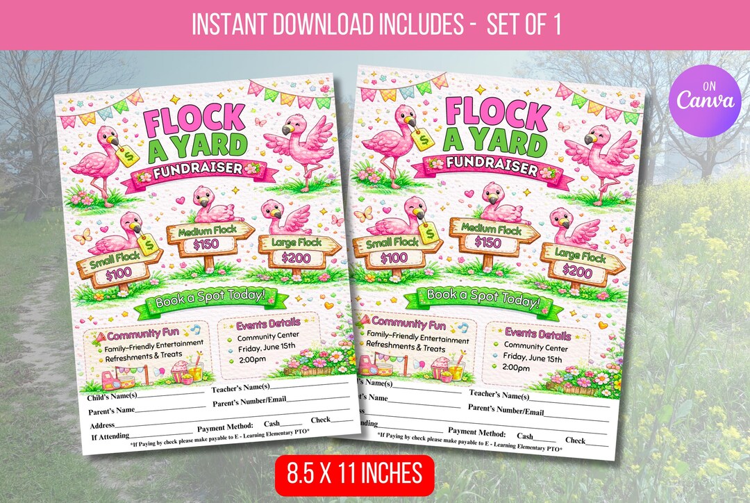 EDITABLE Flock A Yard Fundraiser Flyer, Flamingo Flocking Invitation ...