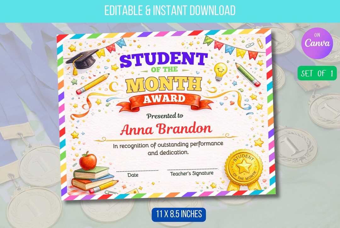 EDITABLE Student of the Month Award Certificate, Students Certificate ...