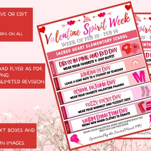 Valentines Spirit Week School Flyer. Festive Spirit Week PTO Flyer ...