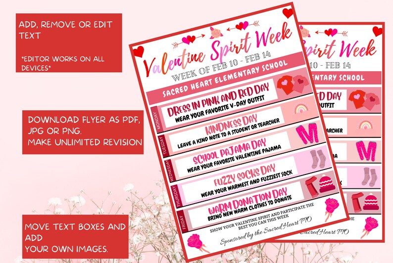Valentines Spirit Week School Flyer. Festive Spirit Week PTO - Etsy