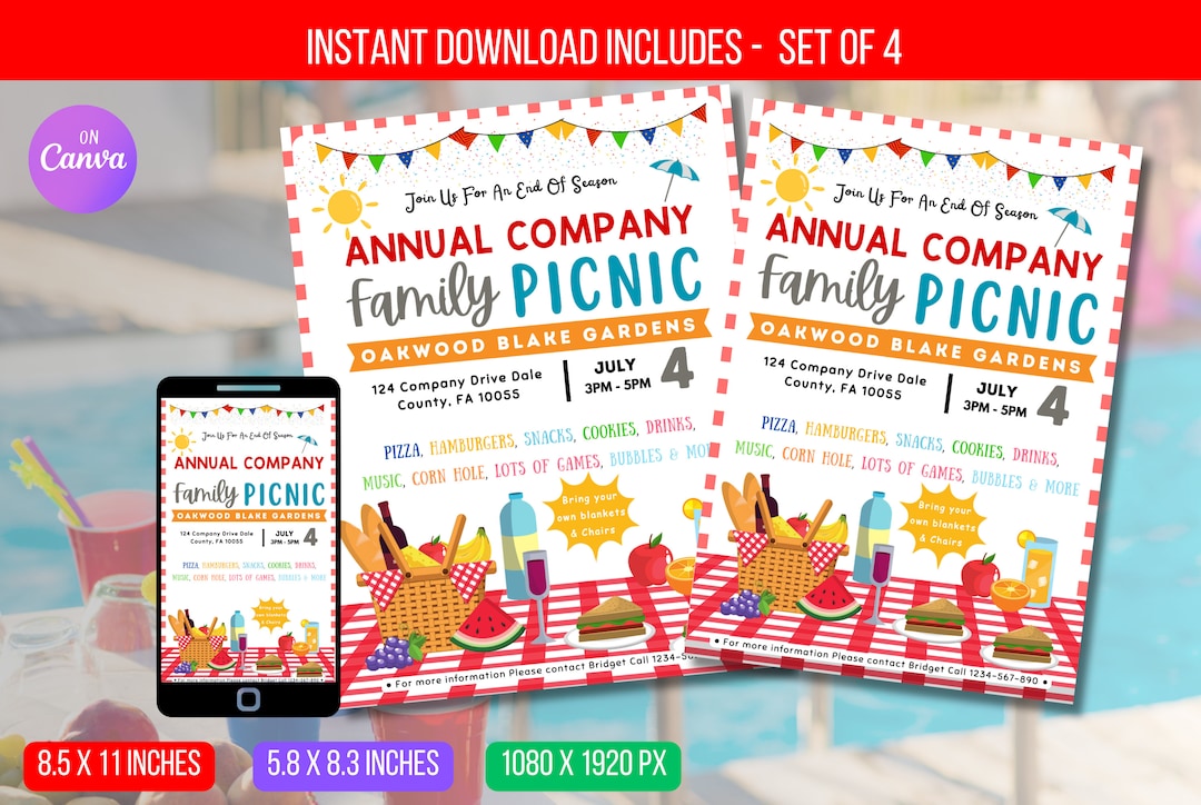 EDITABLE Annual Family Picnic Flyer Template, Staff Customer ...