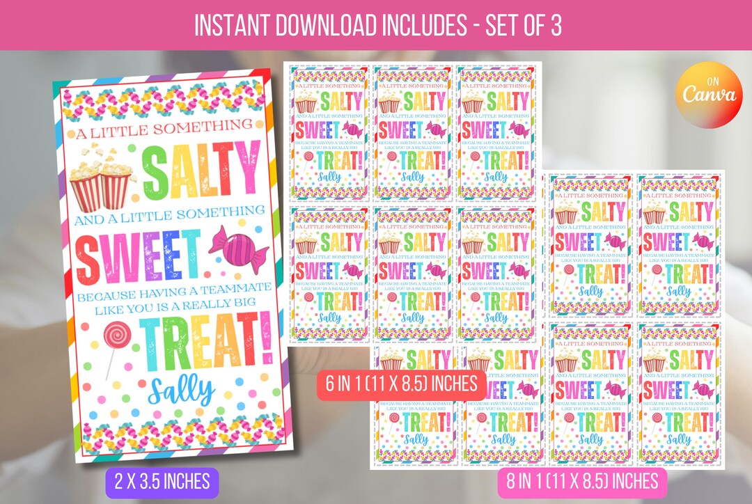 EDITABLE Salty Sweet Treat Gift Tag, Teacher Staff Employee ...