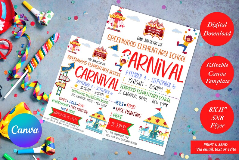 EDITABLE Carnival Flyer, Printable PTA PTO Flyer, School Church Benefit ...