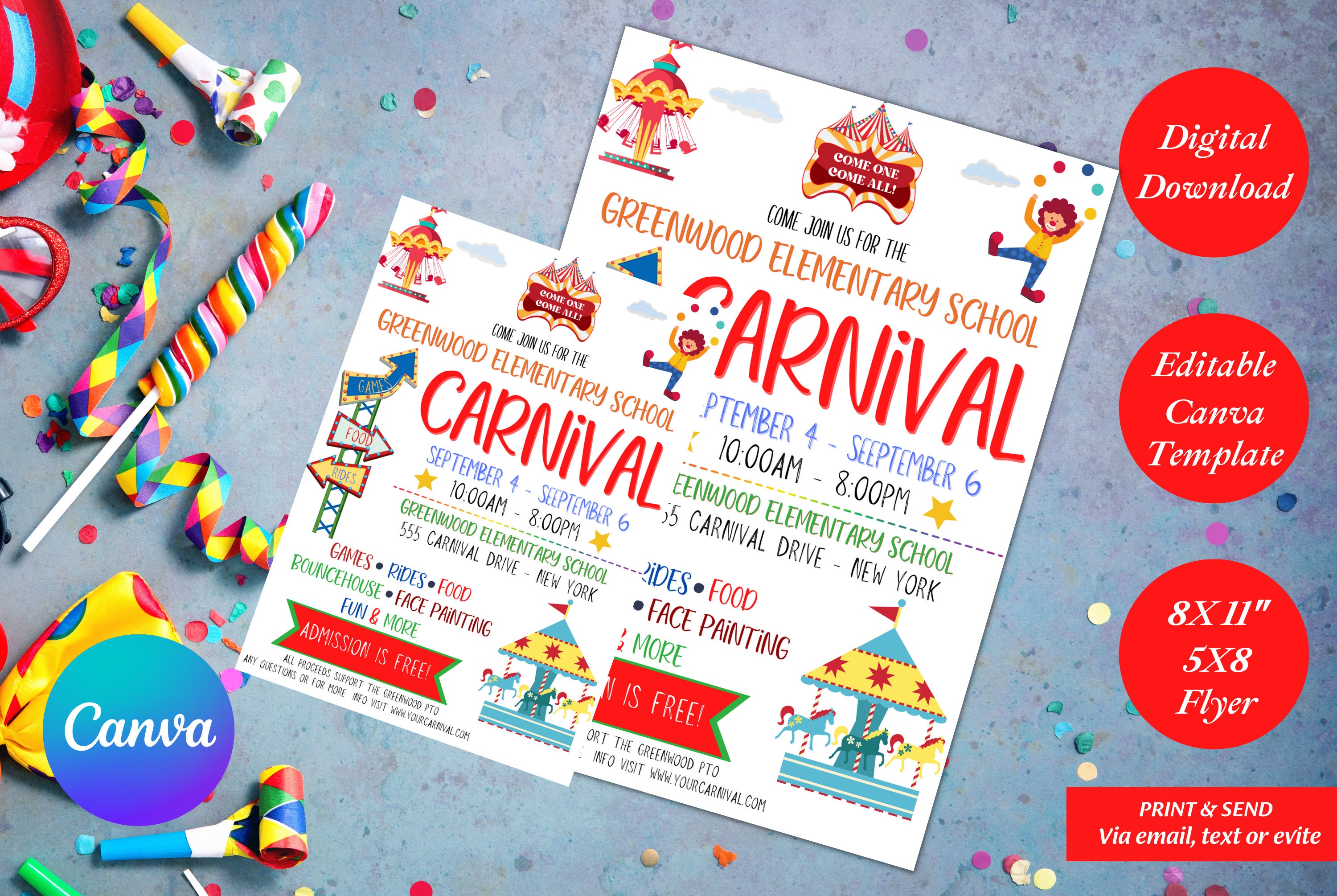 EDITABLE Carnival Flyer, Printable PTA PTO Flyer, School Church Benefit ...