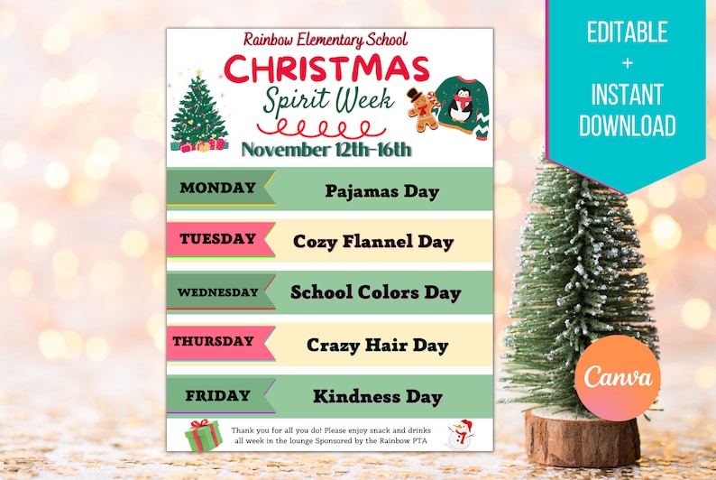Christmas Spirit Week Editable Itinerary Schedule Printable DIY Spirit ...