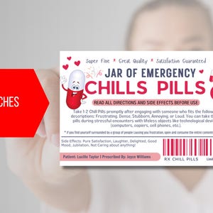 EDITABLE Chill Pill Label, Funny Gag Gift Professional Office Gift ...
