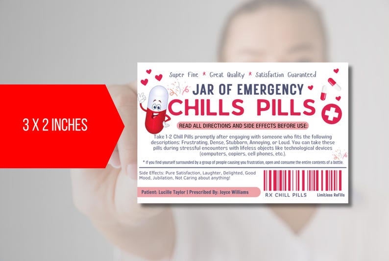 EDITABLE Chill Pill Label, Funny Gag Gift Professional Office Gift ...