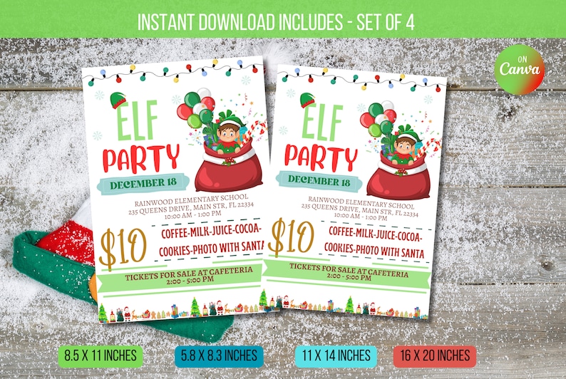 EDITABLE Elf Party Invite Flyer Printable Party Invitation - Etsy
