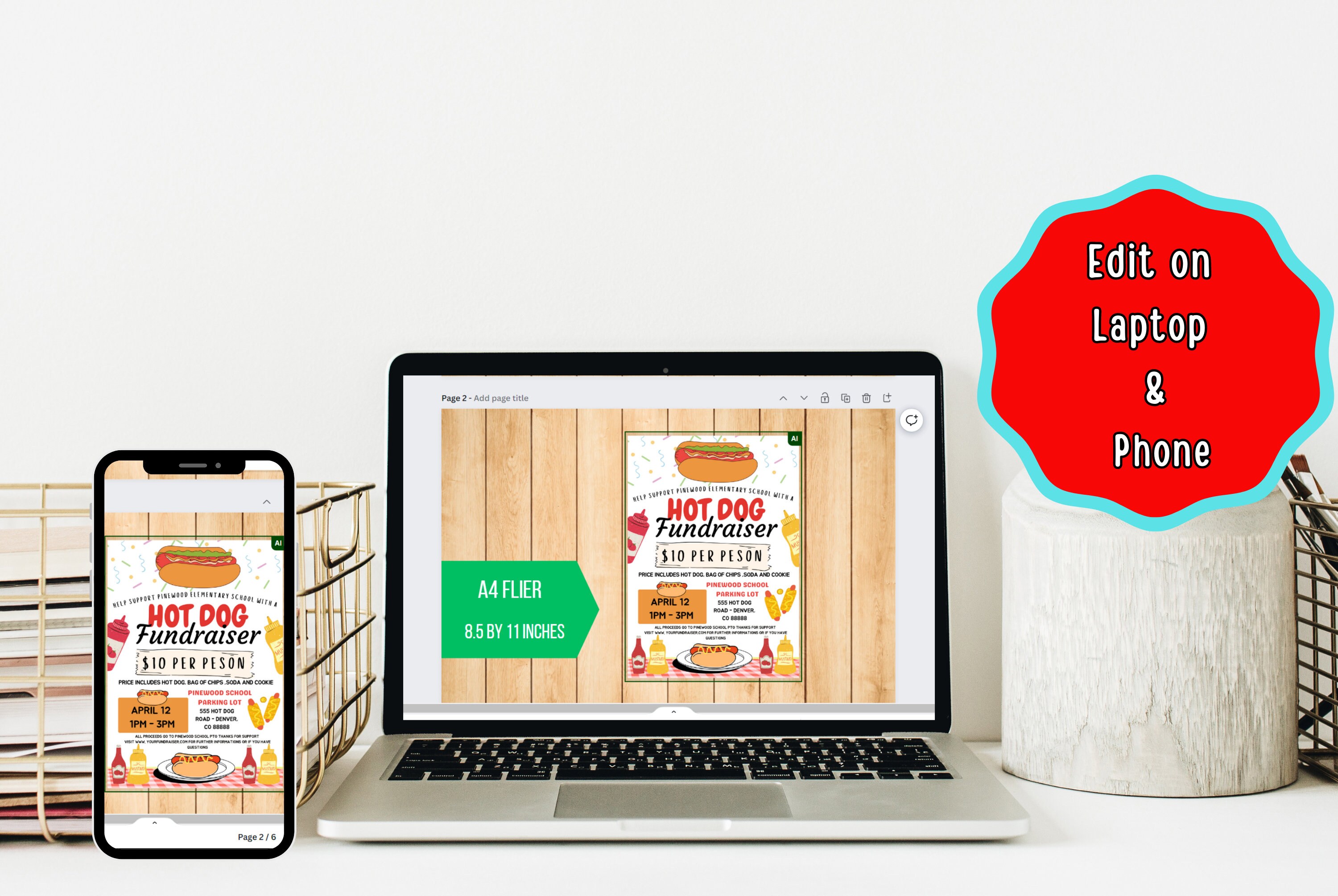 EDITABLE Hotdog Fundraiser Flyer With Ticket Printable PTA - Etsy