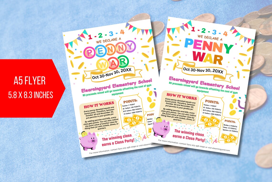 EDITABLE Penny War Fundraiser Flyer, Printable School Fundraiser Event ...