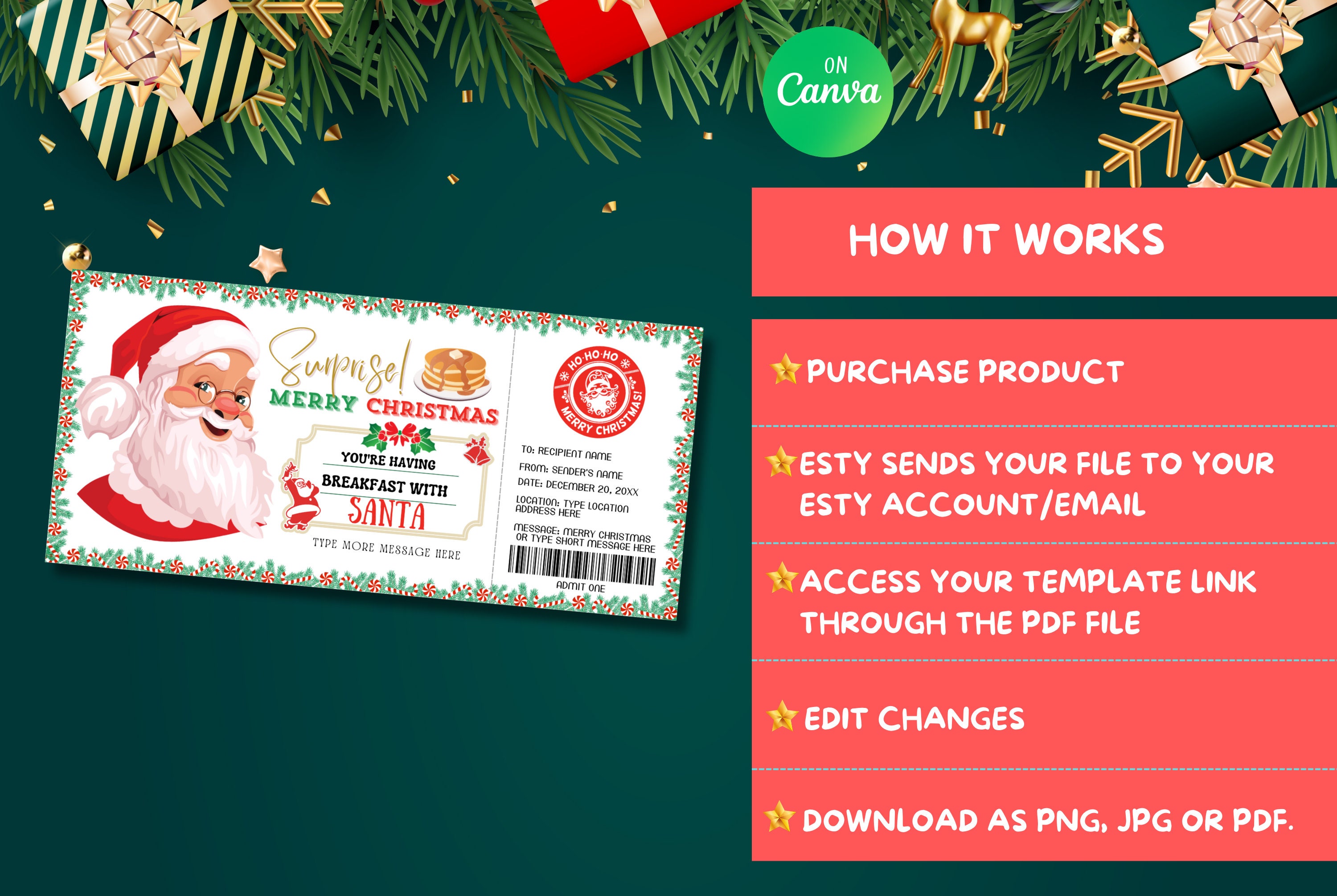 EDITABLE Breakfast With Santa Template Flyer, Breakfast Ticket, Pancake ...