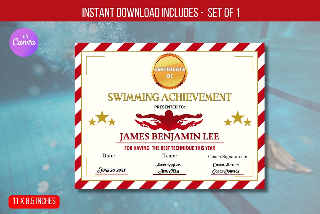 EDITABLE Swimming Award, Swimming Achievement, Swimming Certificate ...