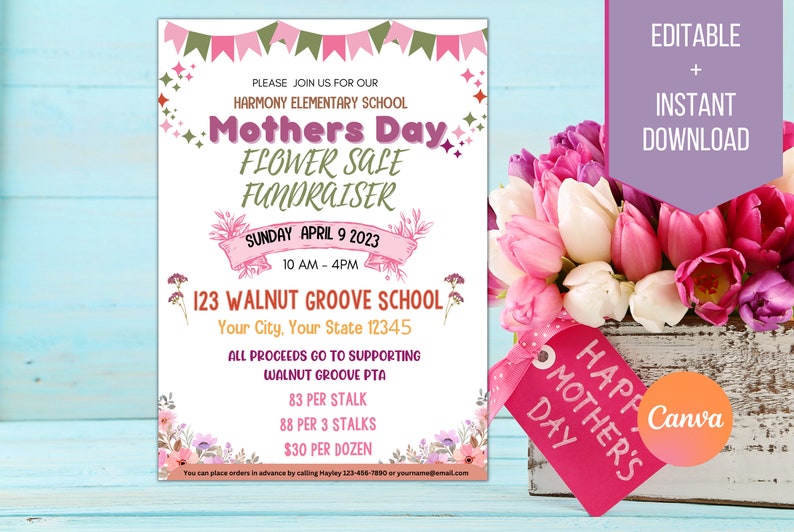 EDITABLE Mother's Day Flower Fundraiser Flyer Printable - Etsy