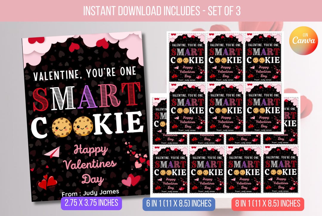 EDITABLE Smart Cookie Valentine's Day Gift Tag, Cookie Favor Tag ...