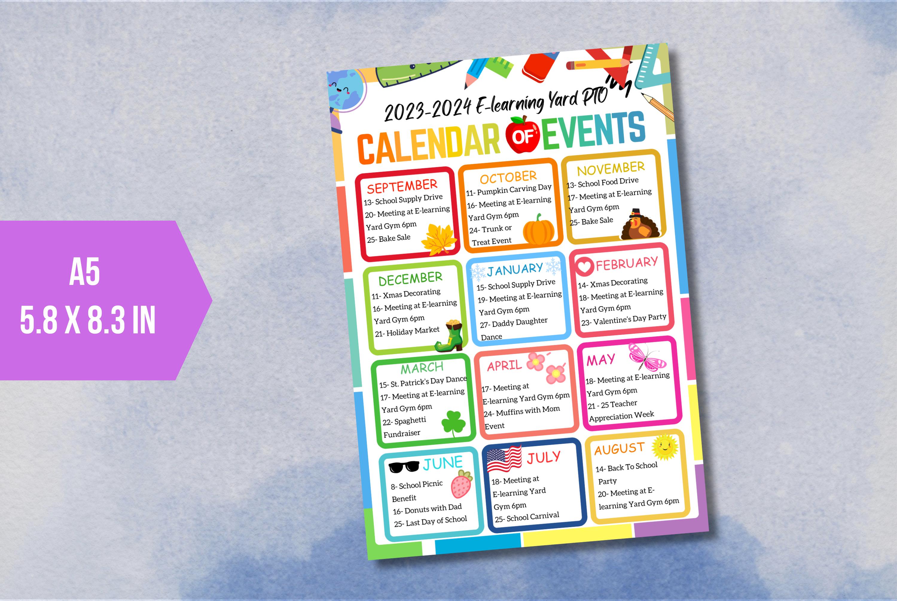 EDITABLE PTO Monthly Event Calendar Flyer Template, Year at a Glance ...