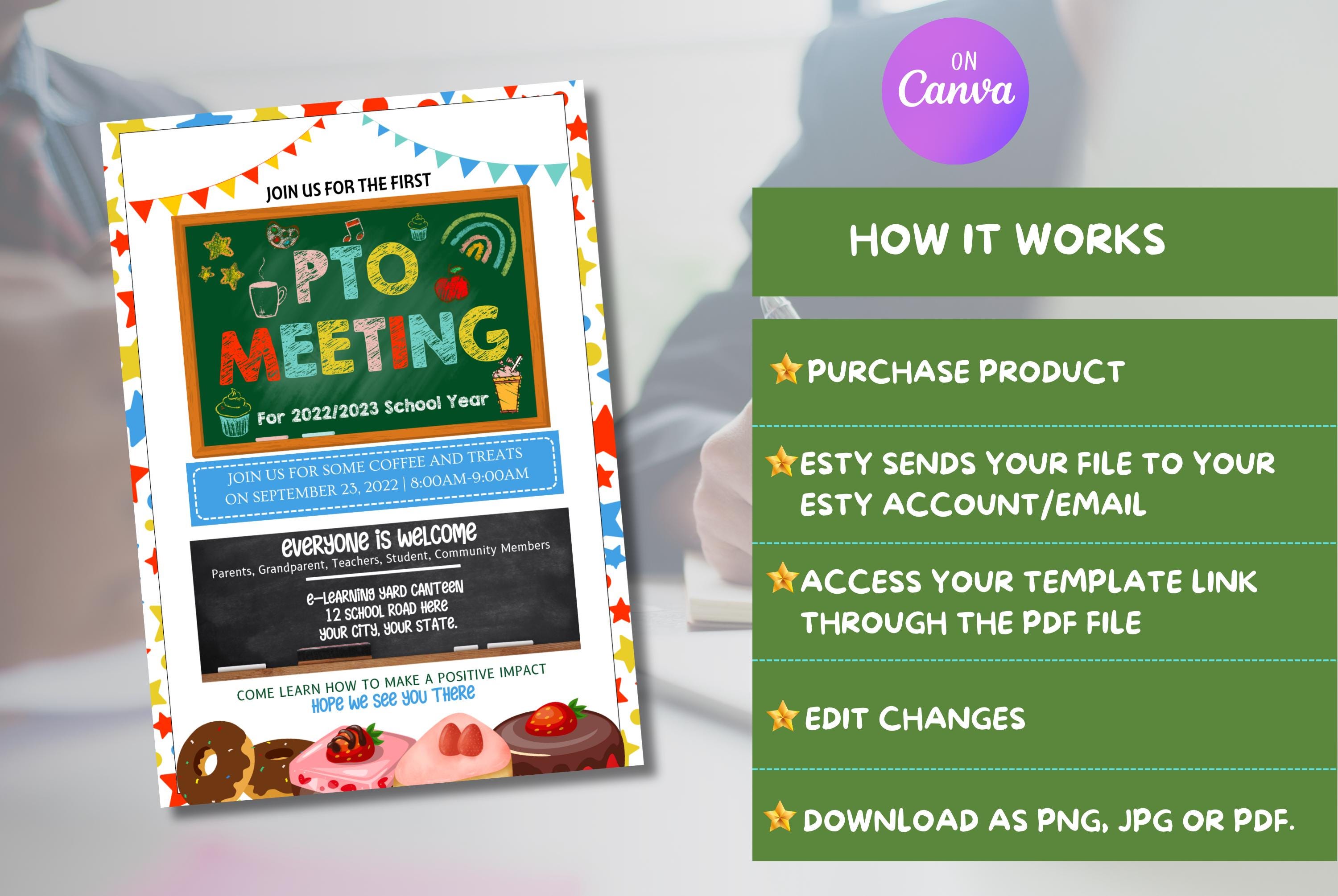 EDITABLE PTO PTA Meeting Handout Flyer, School Fundraiser Event ...
