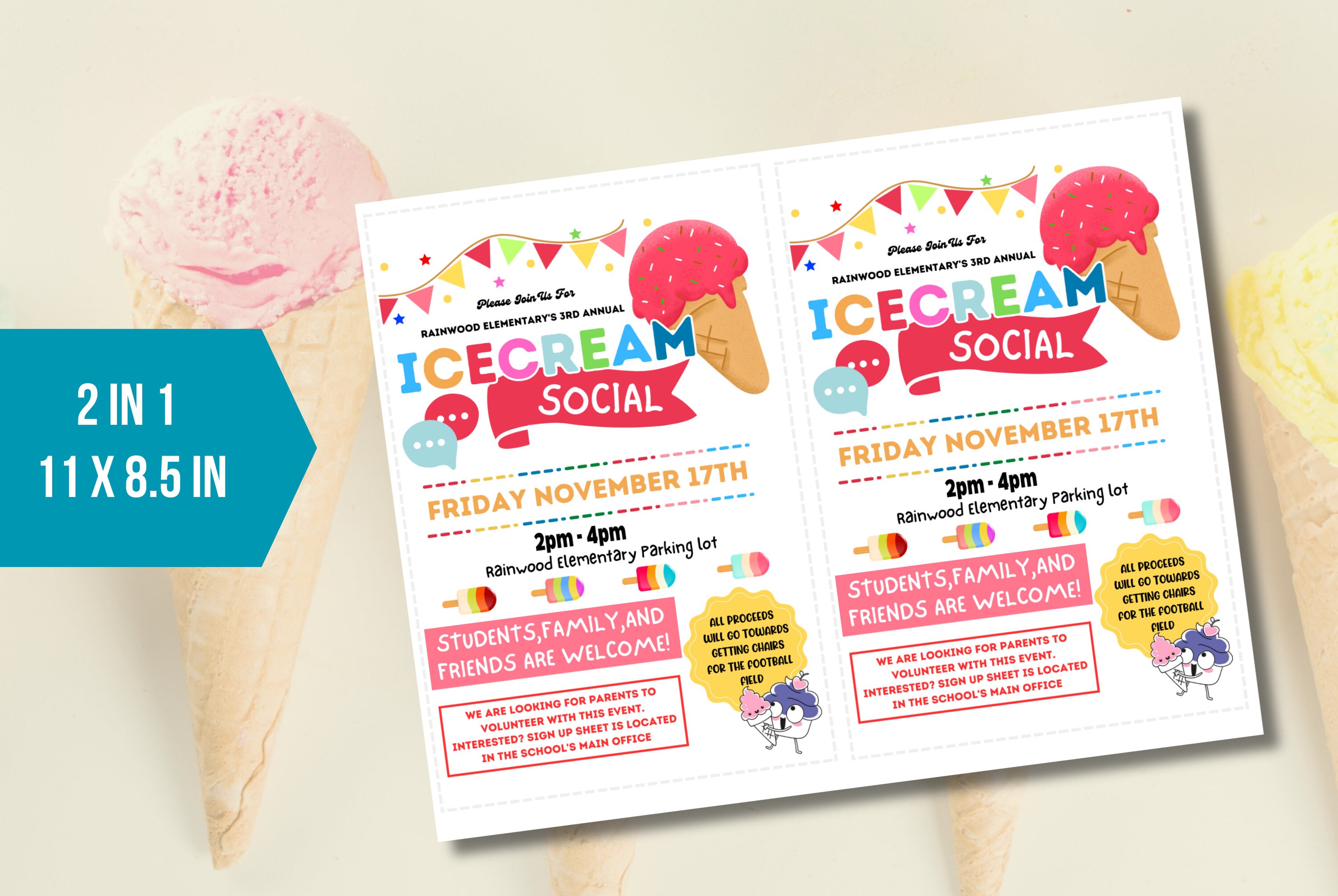 EDITABLE Ice Cream Social Flyer School Appreciation Week Ice - Etsy