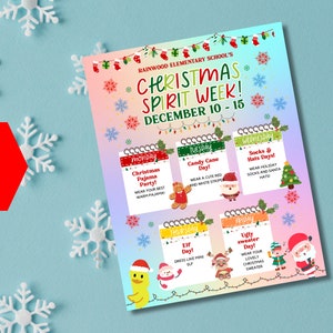 EDITABLE Christmas Spirit Week Flyer, Itinerary Schedule School Poster ...