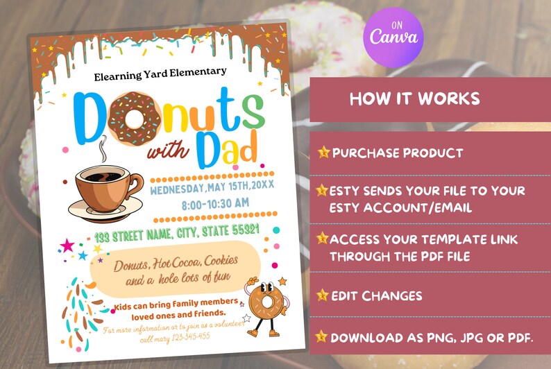 EDITABLE Donuts With Dad Flyer, Printable Donuts With Dad Invitation ...