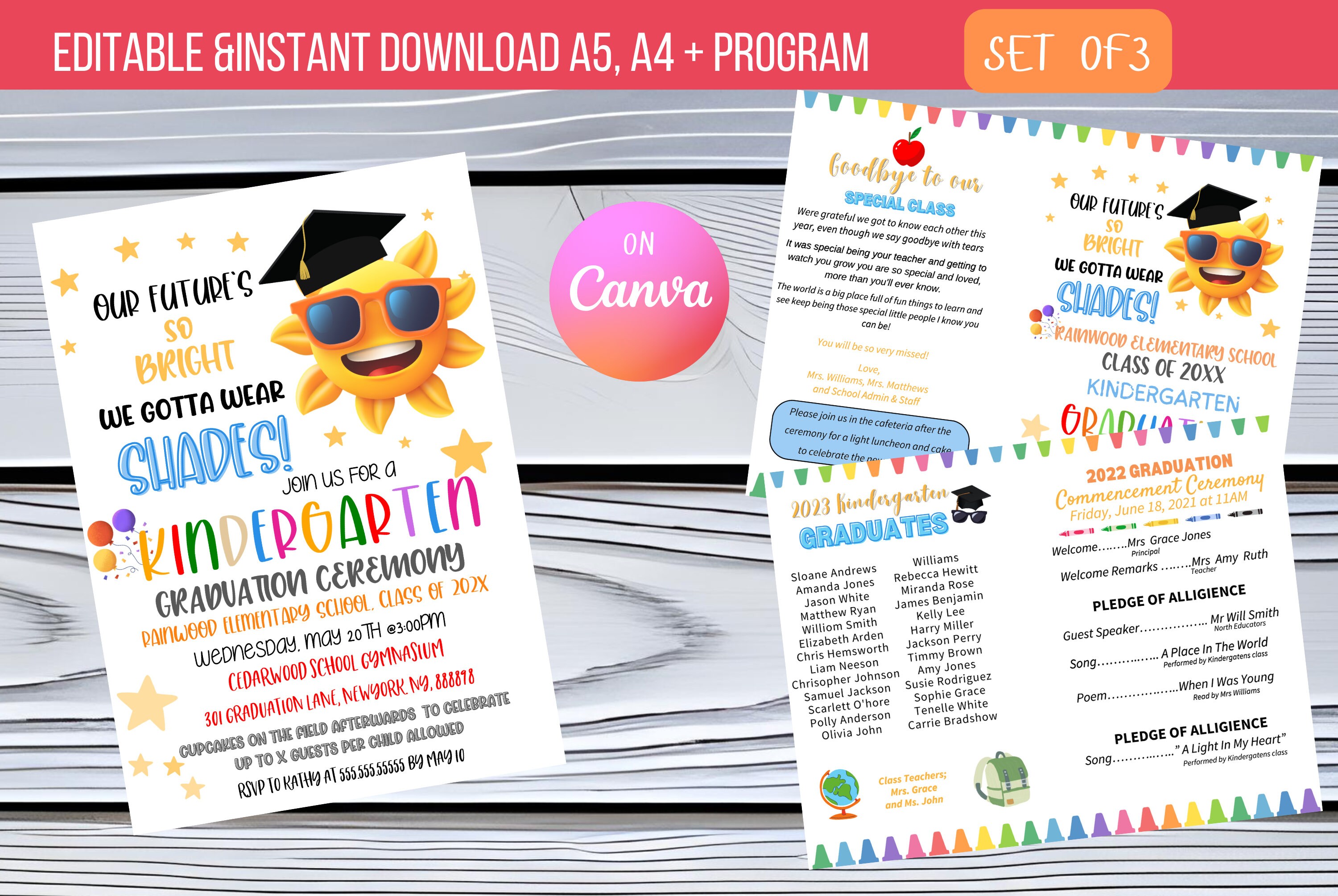 EDITABLE Kindergarten Graduation Invitation, Preschool Pre K Graduation ...