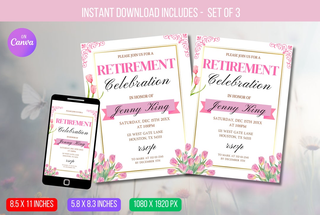 EDITABLE Retirement Celebration Template Modern Retirement Party Invite ...