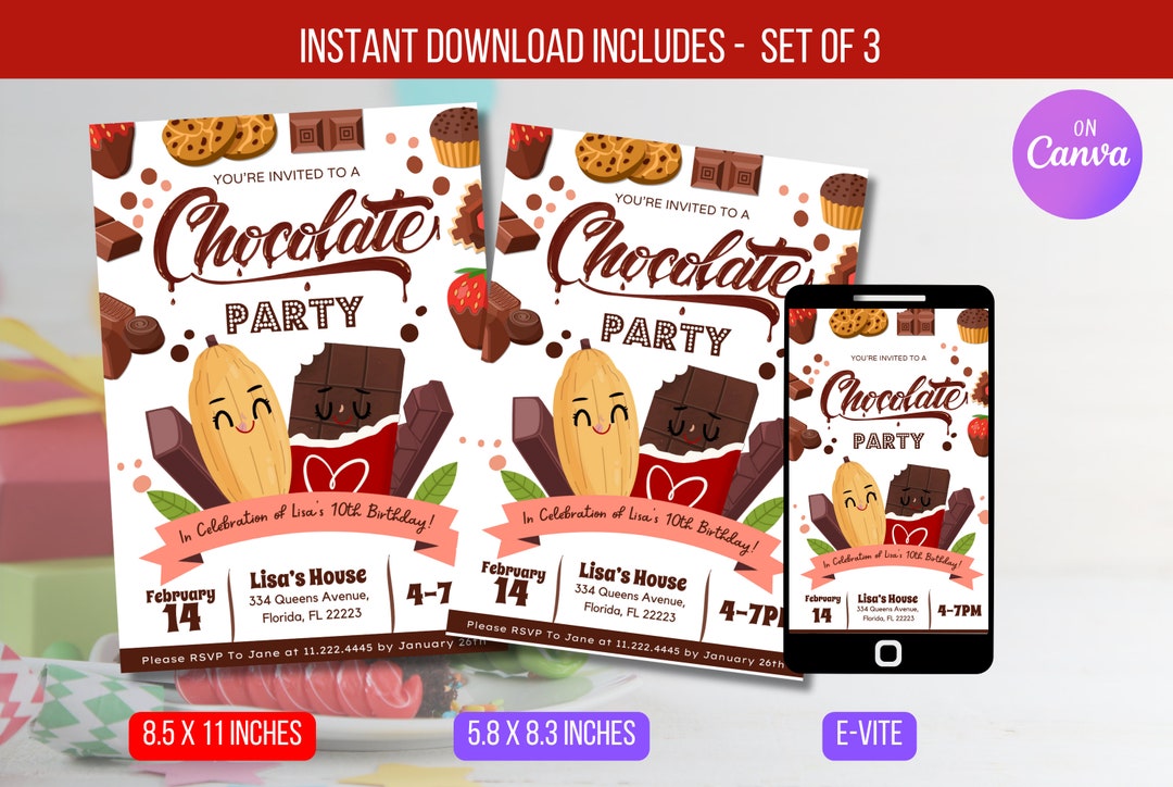 EDITABLE Chocolate Birthday Party Invitation, Birthday Party Invite ...