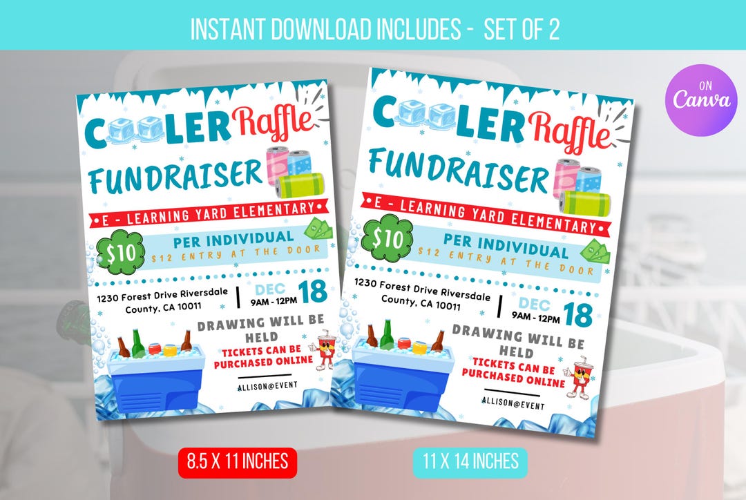 EDITABLE Cooler Raffle Ticket Fundraiser Flyer, School PTO PTA Flyer ...