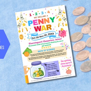 EDITABLE Penny War Fundraiser Flyer, Printable School Fundraiser Event ...