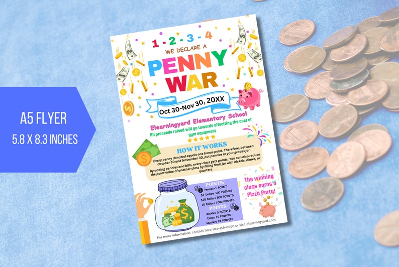 EDITABLE Penny War Fundraiser Flyer, Printable School Fundraiser Event ...