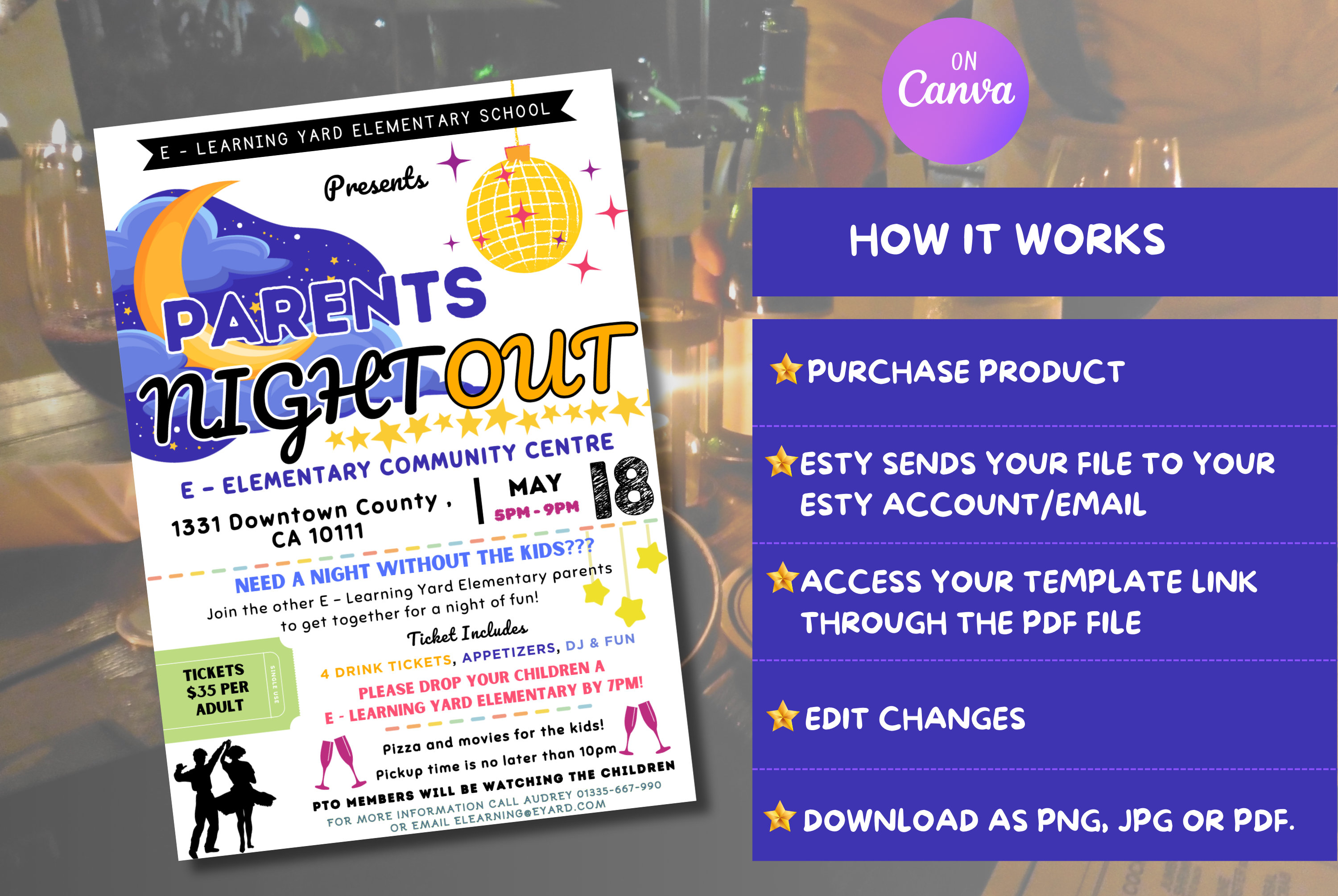 EDITABLE Parent Night Out Flyer, Date Night Fundraiser Invite, Parent ...