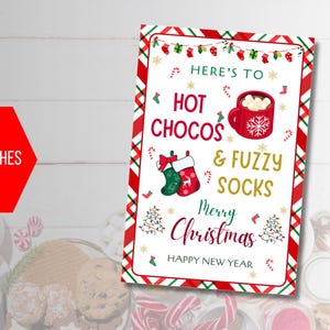 EDITABLE Hot Chocs & Fuzzy Socks Tag, Christmas Gift Tag, Hot Chocolate ...