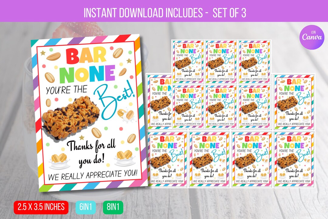 EDITABLE Bar None You Are the Best, Granola Bar Sign, Teacher Staff ...