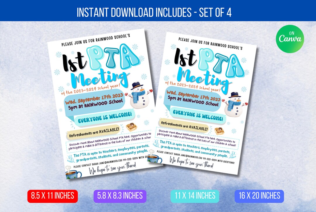 EDITABLE PTA Meeting Handout Flyer, School Information Meeting Flyer ...