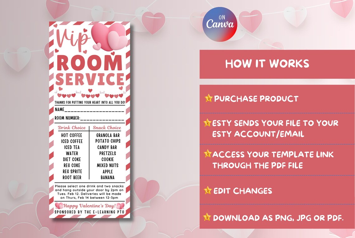 EDITABLE Happy Valentine's Day VIP Room Service Door Hanger, Teacher ...