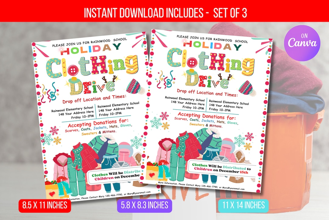 EDITABLE Clothing Drive Flyer, Printable PTA PTO Flyer, School Church ... EDITABLE Clothing Drive Flyer, Printable PTA PTO Flyer, School Church ...
