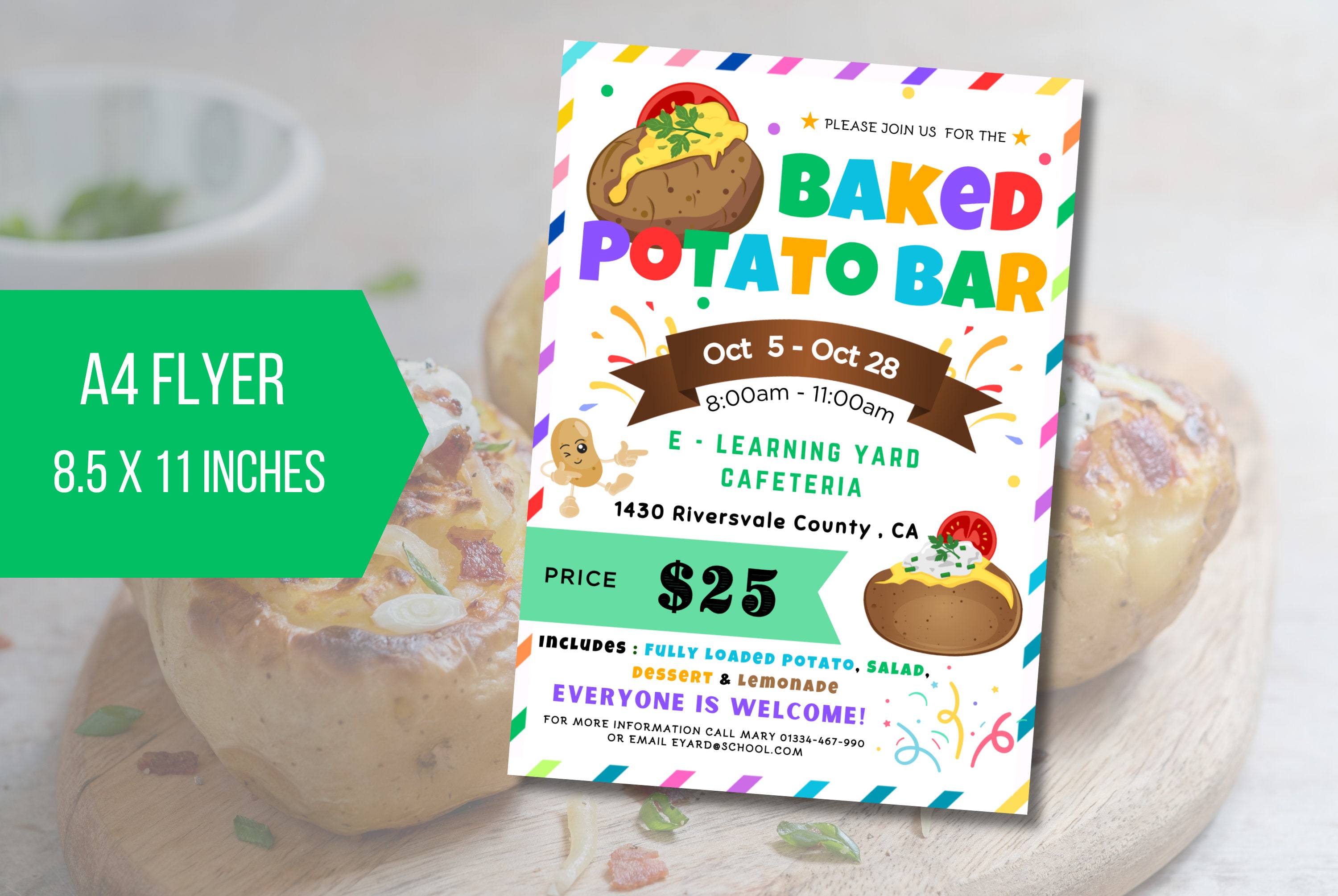 EDITABLE Baked Potato Bar Flyer, School Fundraiser Invitation ...