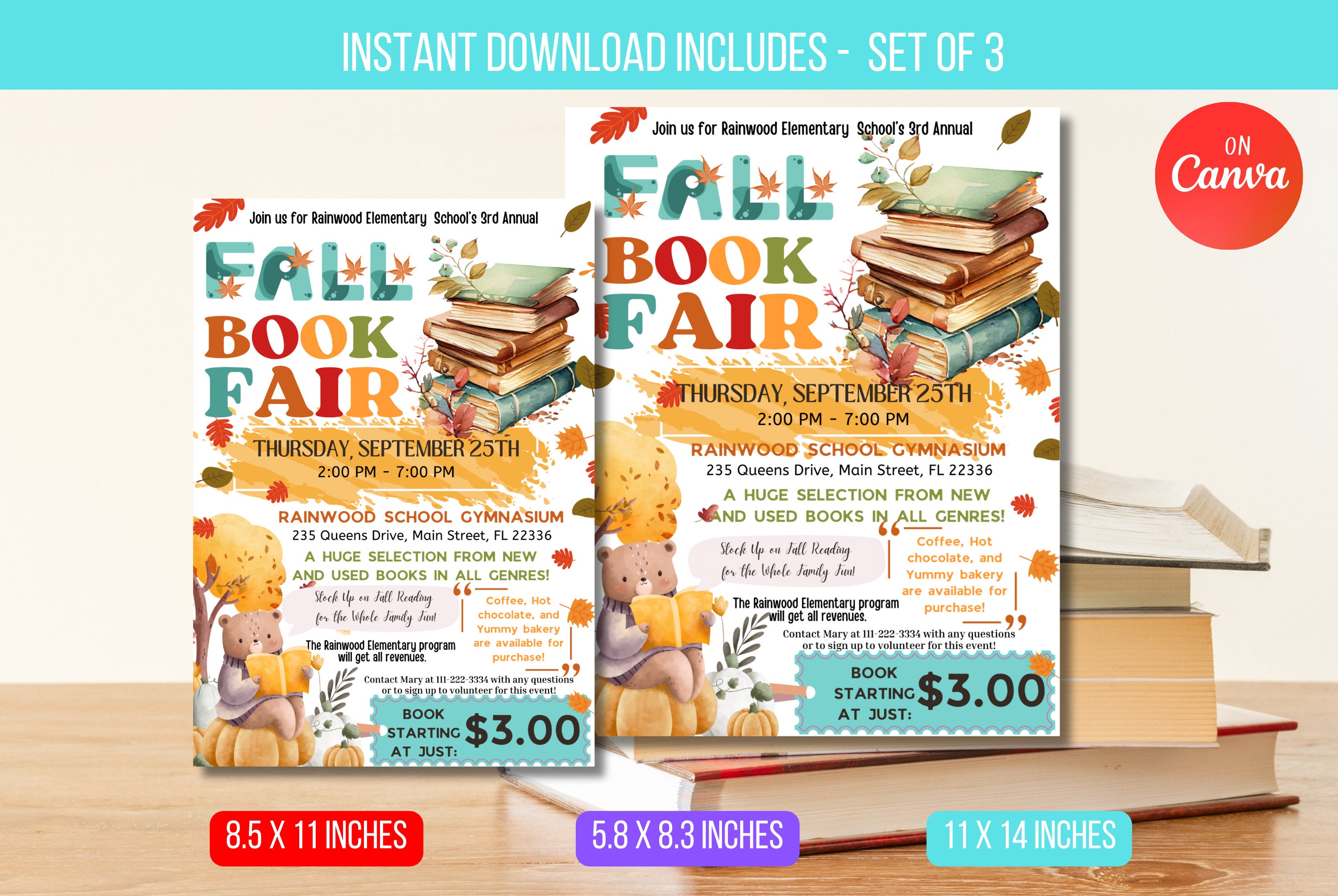 EDITABLE Fall Book Fair Invitation Flyer, School Fall Book Fair ...