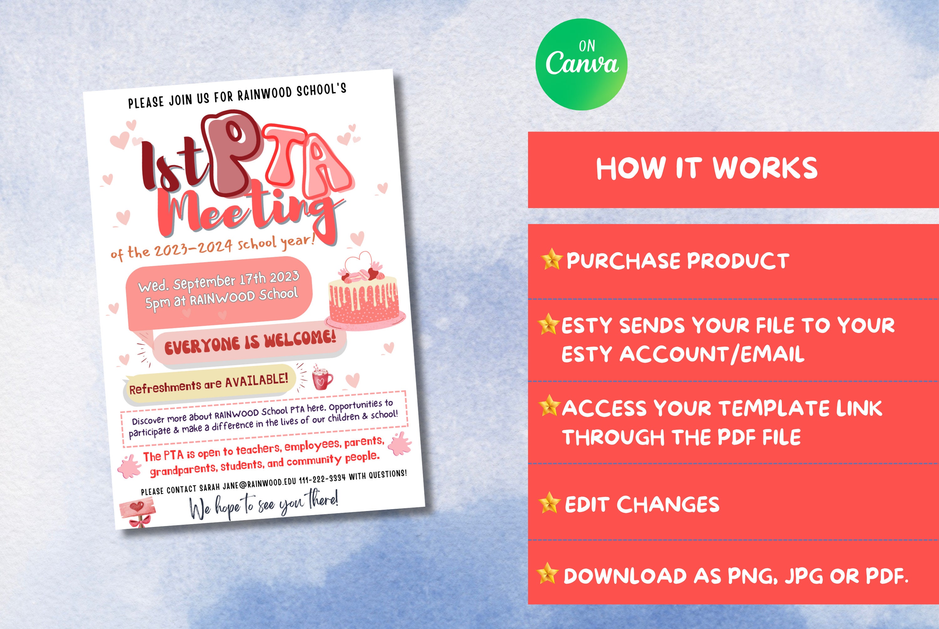 EDITABLE PTA Meeting Handout Flyer School Information Meeting - Etsy