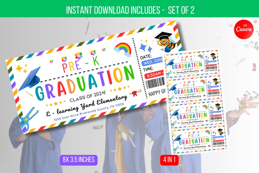 EDITABLE Pre School Graduation Ticket, Kindergarten Graduation, School ...