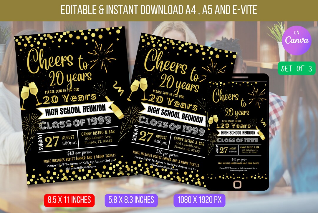 EDITABLE High School Reunion, Class Reunion Invitation, College Reunion ...