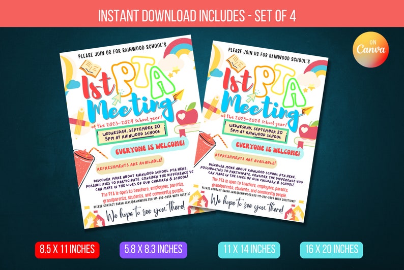 EDITABLE PTA Meeting Handout Flyer, School Information Meeting Flyer ...